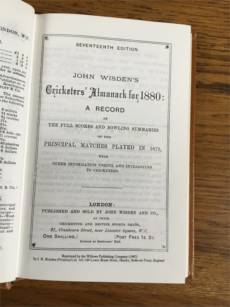 Wisden Auction - 1880 Willows limited edition. Number of 457 of 500.